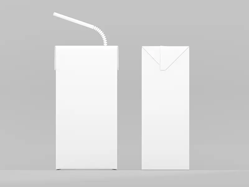 Blank white juice box with straw mockup isolated on white Vector Image
