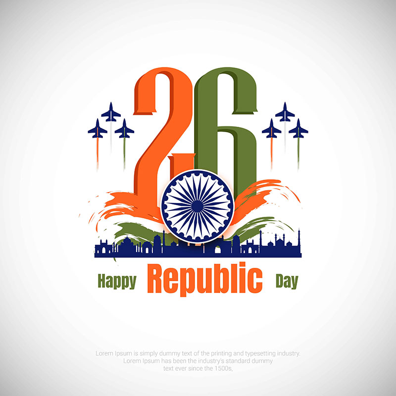 Happy Republic Day Tri color Poster with Red Fort Vector illustration